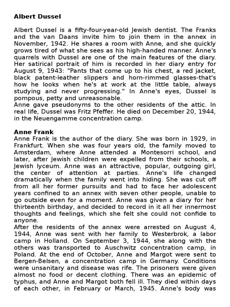 The Diary of A Young Girl - Charactersketch of All Characters | PDF ...