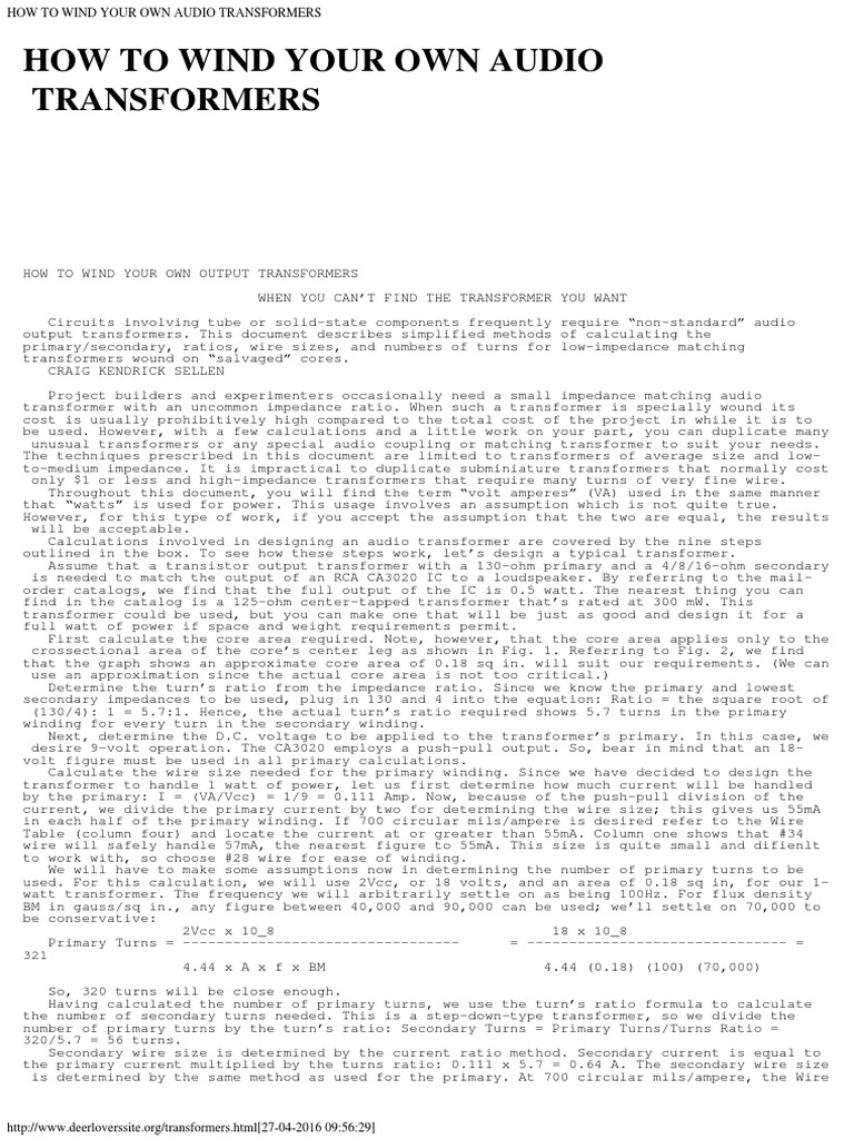 How To Wind Your Own Audio Transformers | PDF | Transformer ...