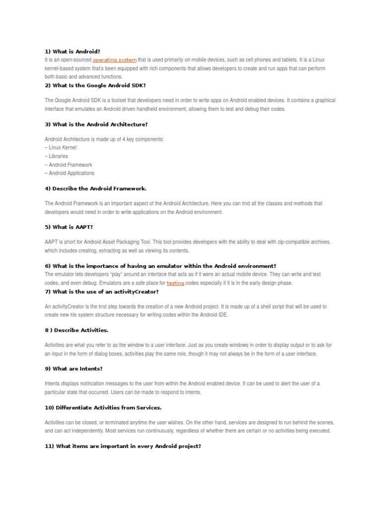 Android Questions With Answers | PDF | Android (Operating System) | Web ...
