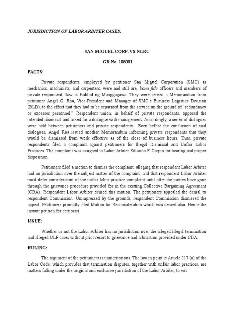 Hafsah Jurisdiction of Labor Arbiter Cases | Unfair Labor Practice ...