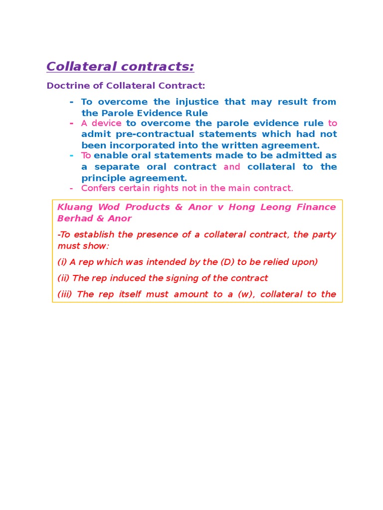 Collateral Contracts | PDF | Parol Evidence Rule | Contract Law