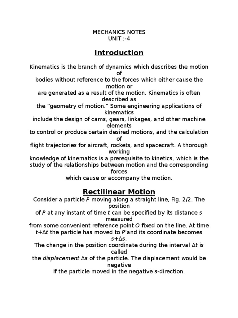 Mechanics Notes 4 | PDF | Kinematics | Force