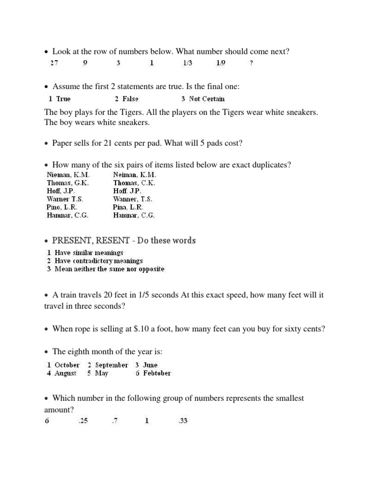20 Sample Question Types On Pli | PDF | Games & Activities | Language ...