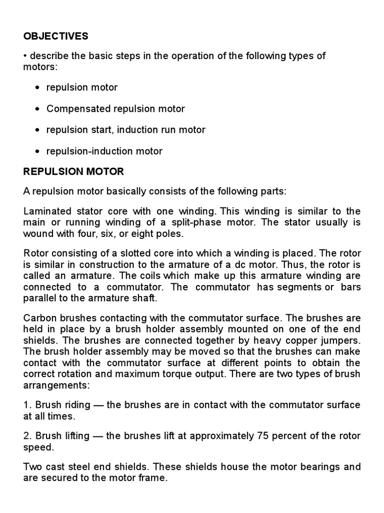 Repulsion Motor | PDF | Electrical Equipment | Power (Physics)