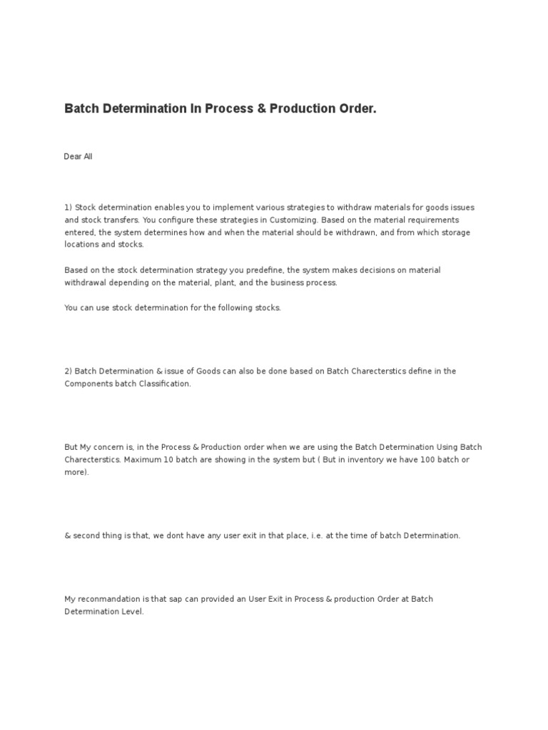 Batch Determination in Process | PDF