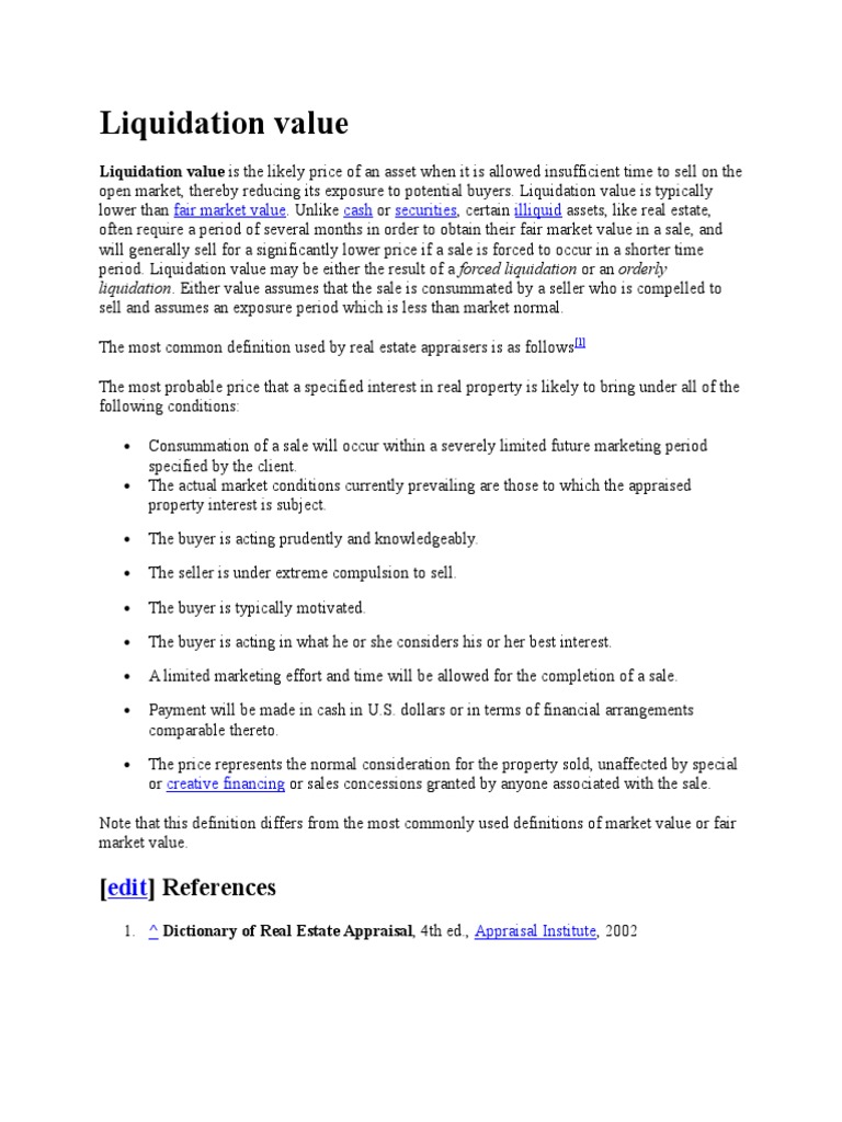 Liquidation Value | Market Value | Goodwill (Accounting)