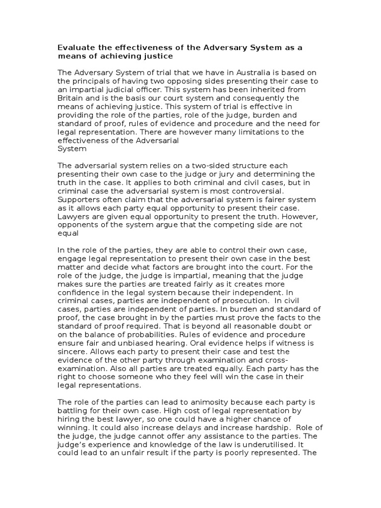 Essay-Adversary System | Evidence (Law) | Burden Of Proof (Law)