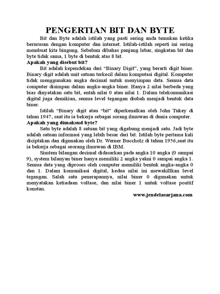 Pengertian Bit Dan Byte | PDF | Komputer