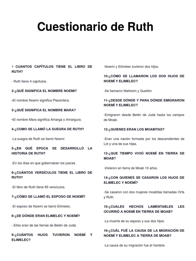 Cuesttionario de Ruth Club America Barranquilla | PDF | Libro de rut | Noemí (figura bíblica)