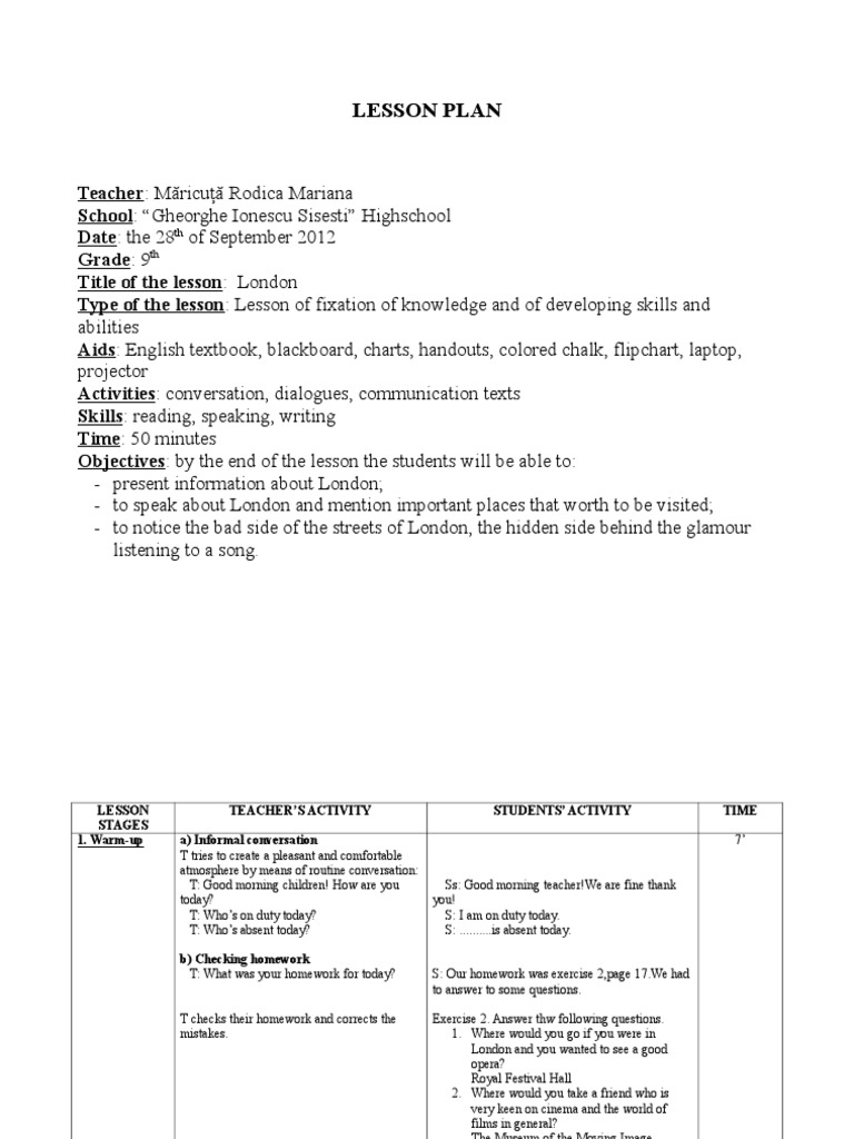 London Lesson Plan for 9th Grade | PDF | Elizabeth Ii | Palace Of ...
