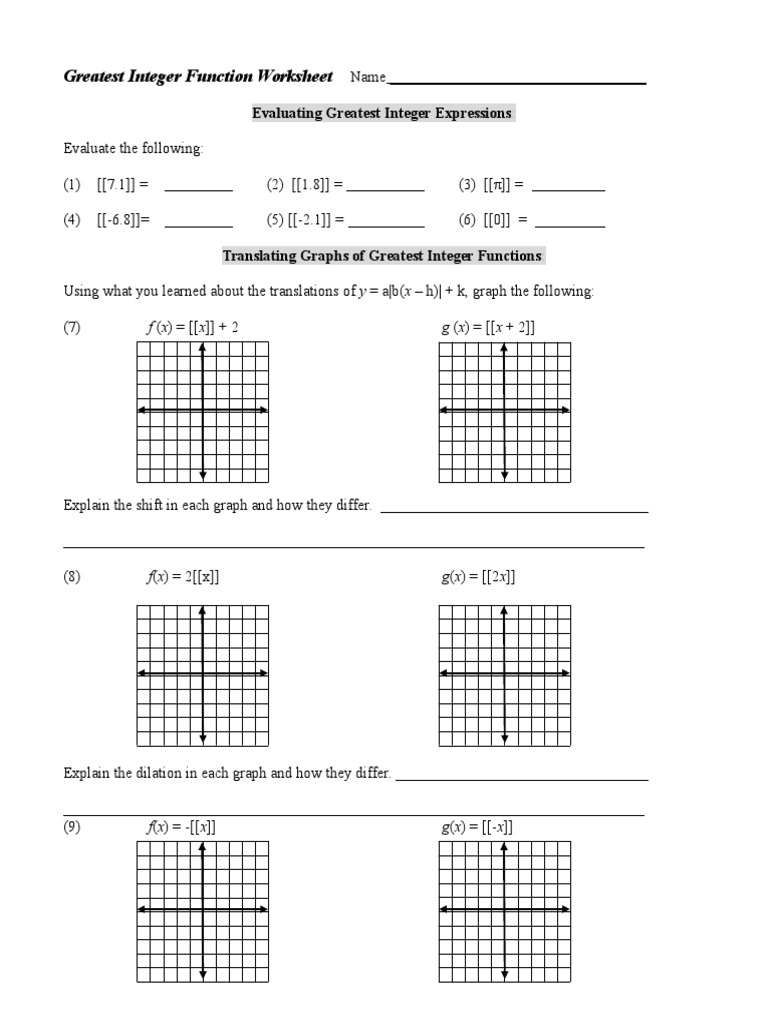 Greatest Integer Functions Worksheet | PDF | Variable (Mathematics ...