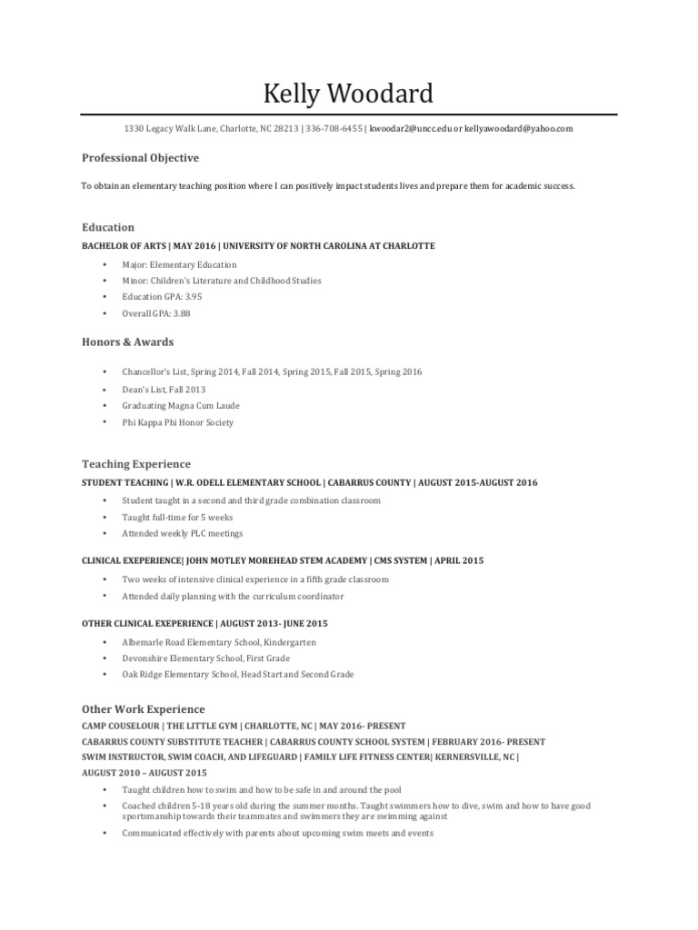 Kelly Woodard's Teaching Resume | PDF