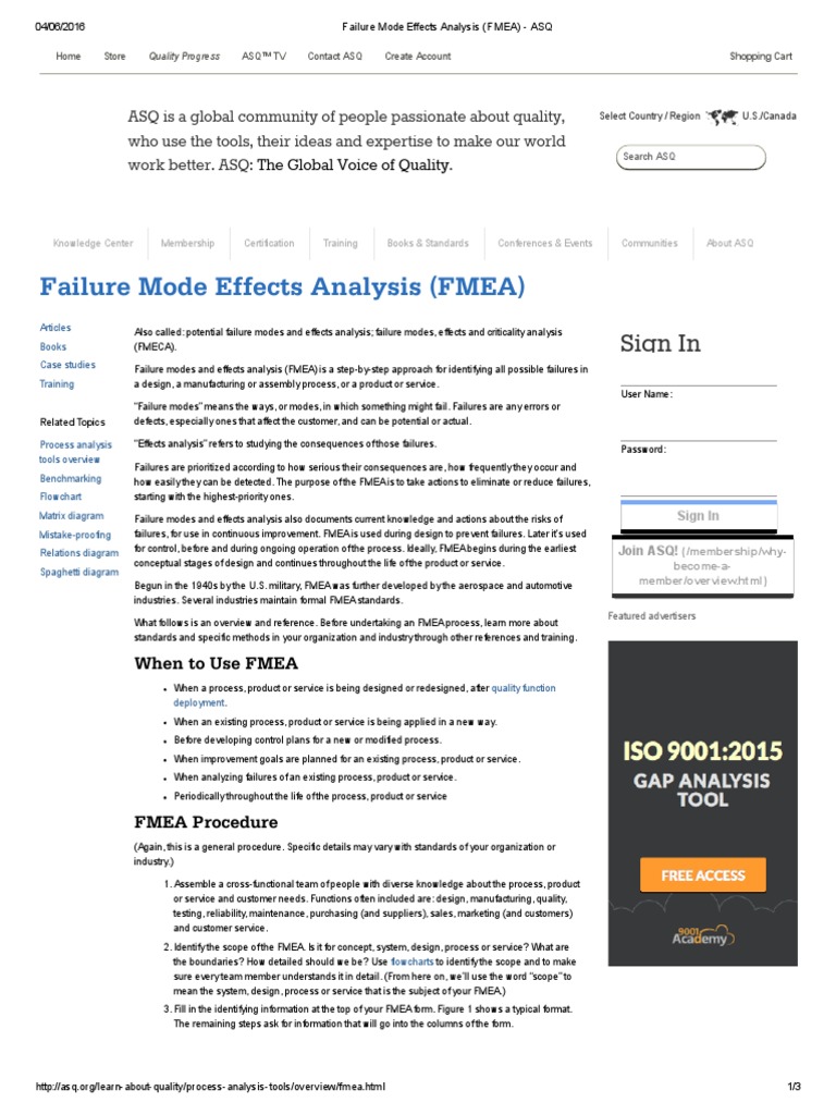 Failure Mode Effects Analysis (FMEA) - ASQ | PDF | Systems Engineering ...