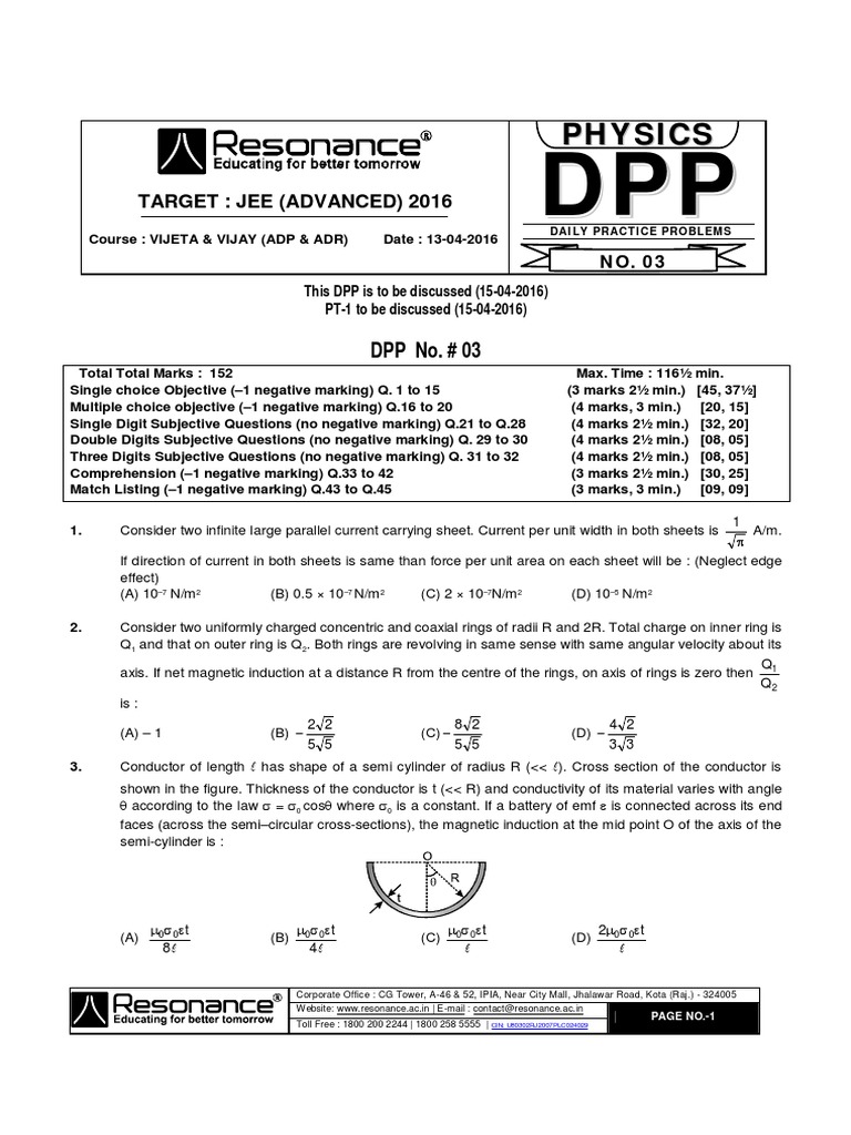 Revision Plan-II (DPP # 3) - Physics | PDF | Capacitor | Series And ...