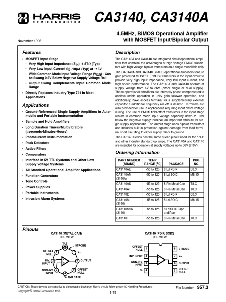 CA3140 | PDF | Amplifier | Operational Amplifier
