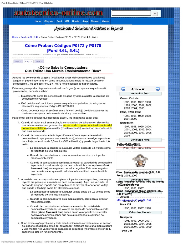 Parte 2 - Cómo Probar Códigos P0172 y P0175 (Ford 46L, 54L) | PDF ...