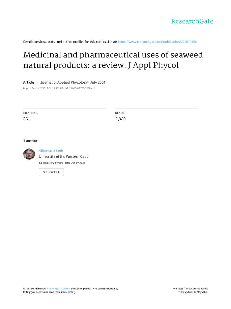 Medicinal and Pharmaceutical Uses of Seaweed Natural Products A Review ...