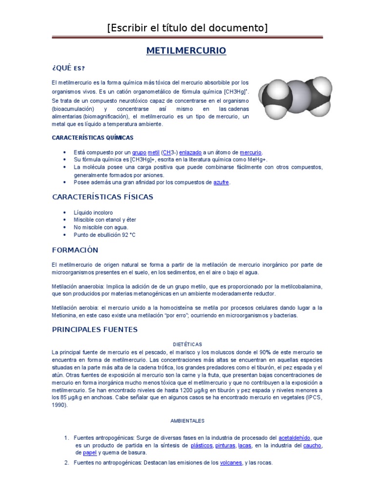 Metil Mercurio | PDF | Mercurio (Elemento) | Química