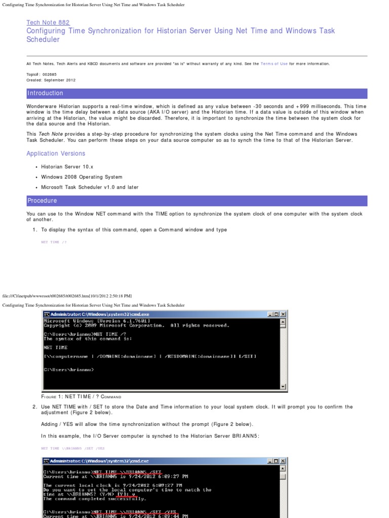 Configuring Time Synchronization For Historian Server Using Net Time ...