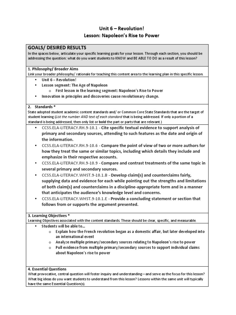 Napoleon's Rise to Power Lesson Plan | PDF | Learning | Cognition