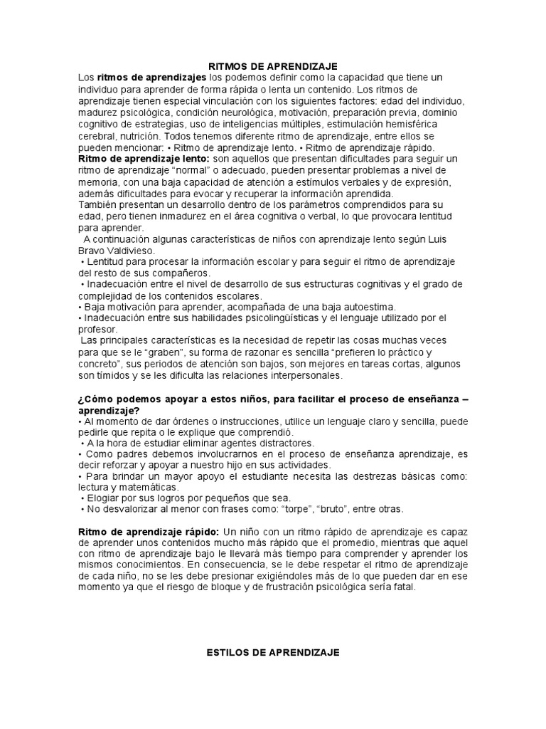 Ritmos y Estilos de Aprendizaje | PDF | Ritmo | Aprendizaje