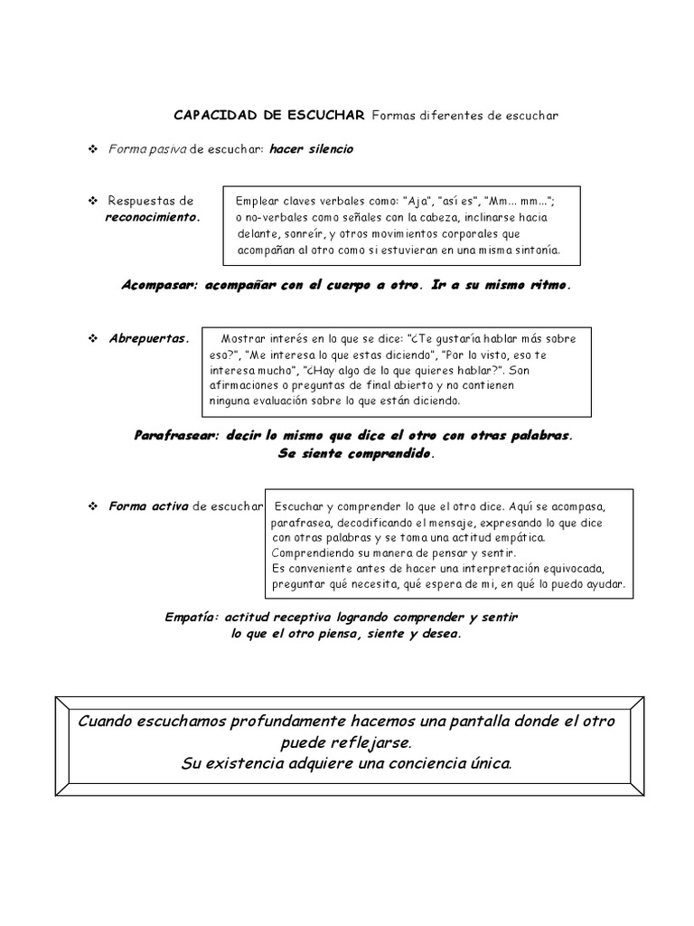 Capacidad de Escuchar | PDF | Artes del Lenguaje y Comunicación ...
