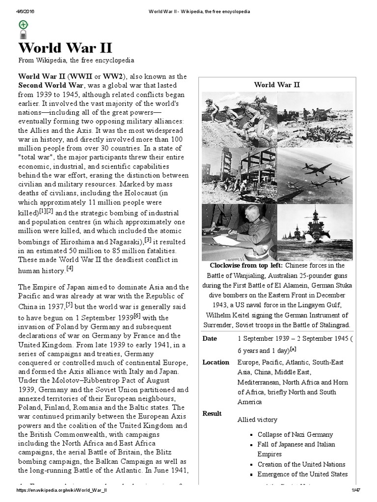 World War II - Wikipedia, The Free Encyclopedia | PDF | World War II ...