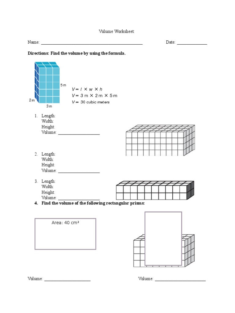 Volume Worksheet | PDF