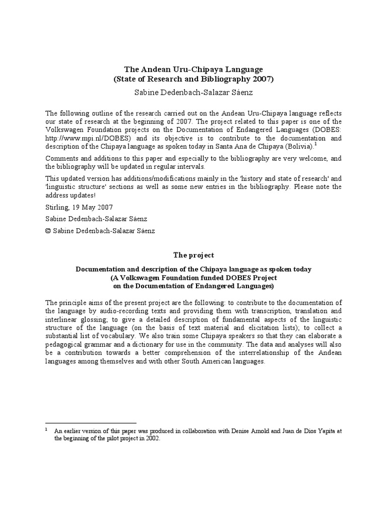 2007 Lengua de Los Uru-Chipaya | PDF | Grammatical Gender | Grammatical ...