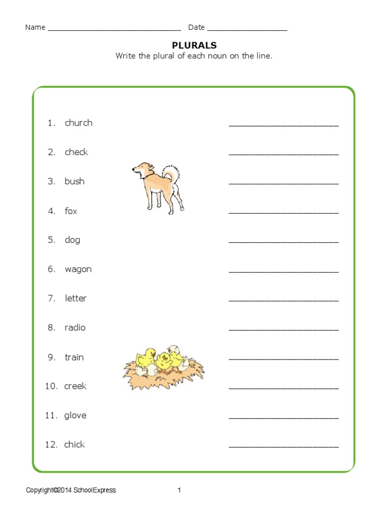 Plurals: Write The Plural of Each Noun On The Line | PDF | Onomastics ...