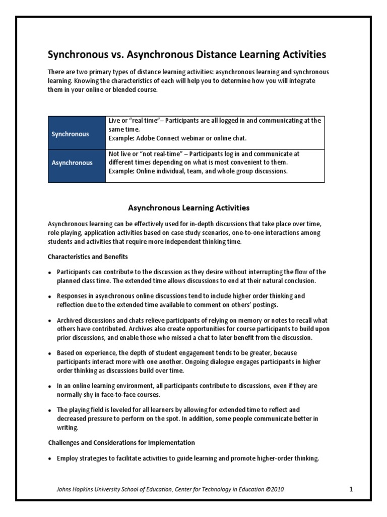 Synchronous Vs Asynchronous Learning Activities | PDF | Educational ...