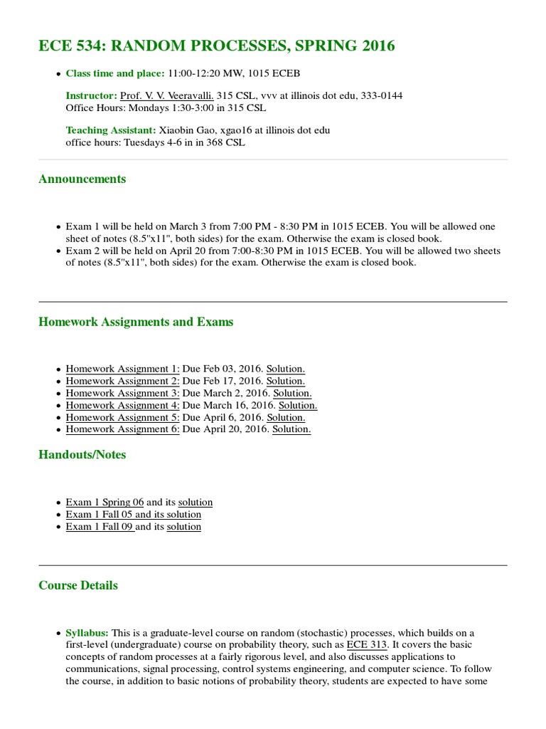 ECE 534 - Random Processes | Download Free PDF | Stochastic Process | Probability Theory
