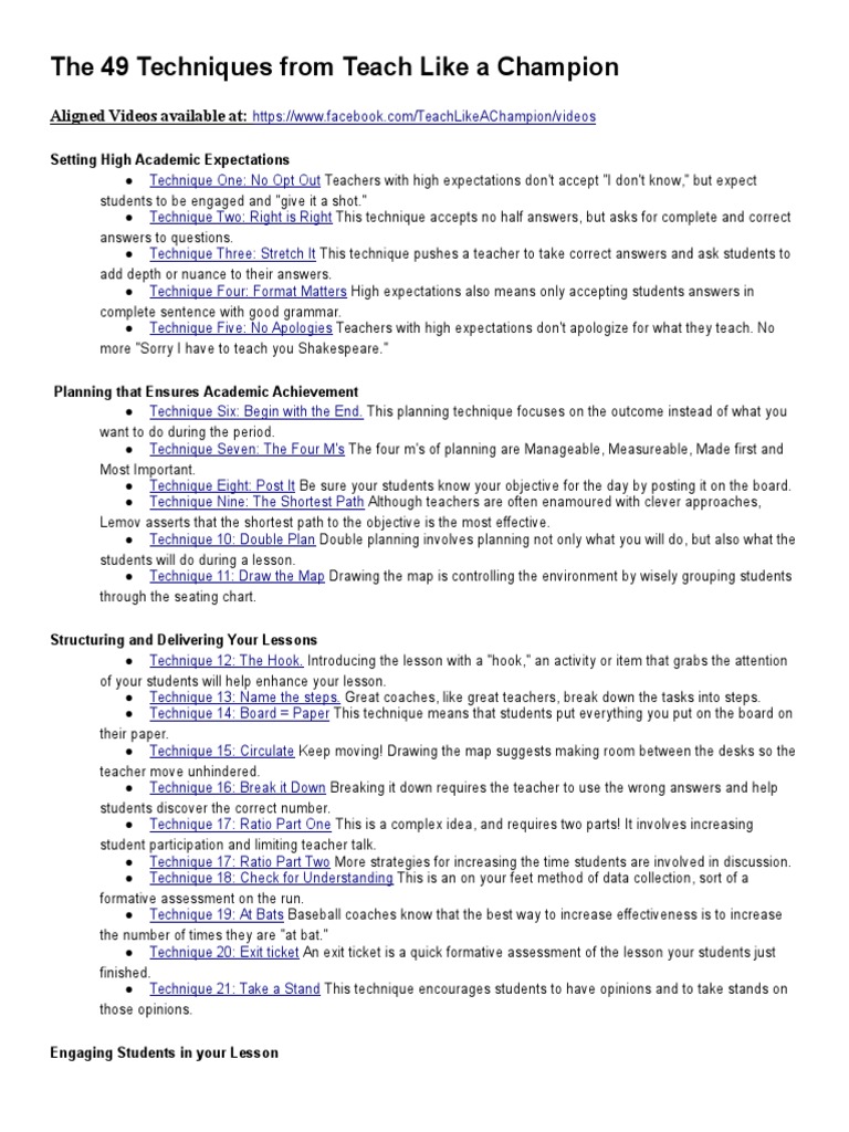 Teach Like A Champion | PDF | Educational Assessment | Psychological ...