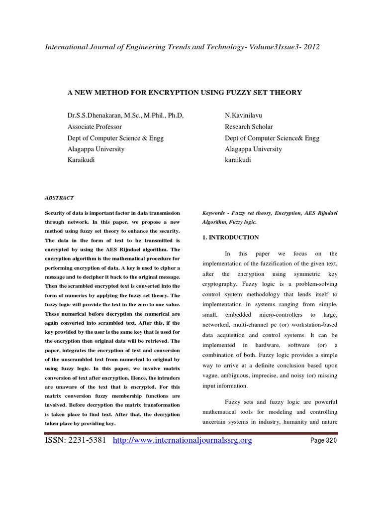 A New Method For Encryption Using Fuzzy Set Theory Pdf Cryptography Key Cryptography
