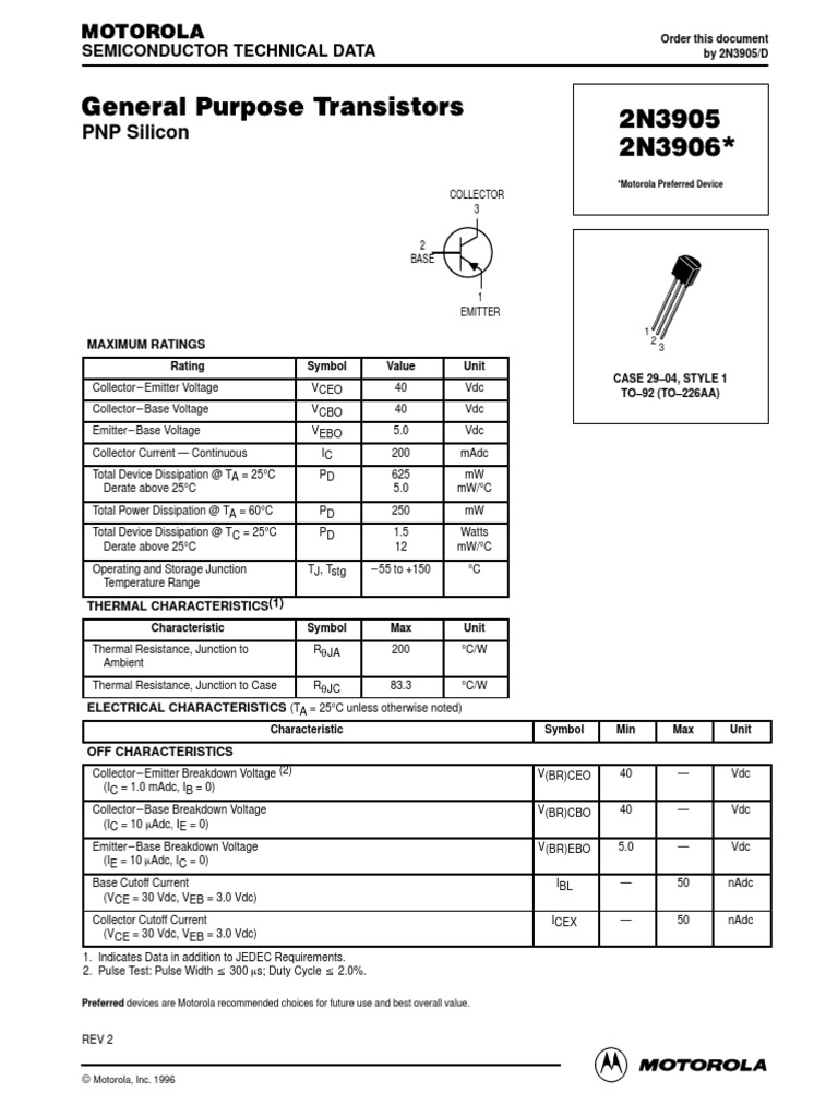 Datasheet 2n3906 | PDF | Transistor | Electrical Engineering