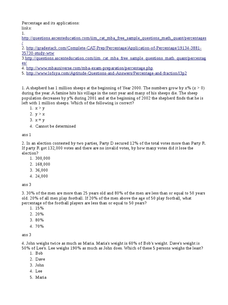 Percentage and Its Applications | Download Free PDF | Profit ...