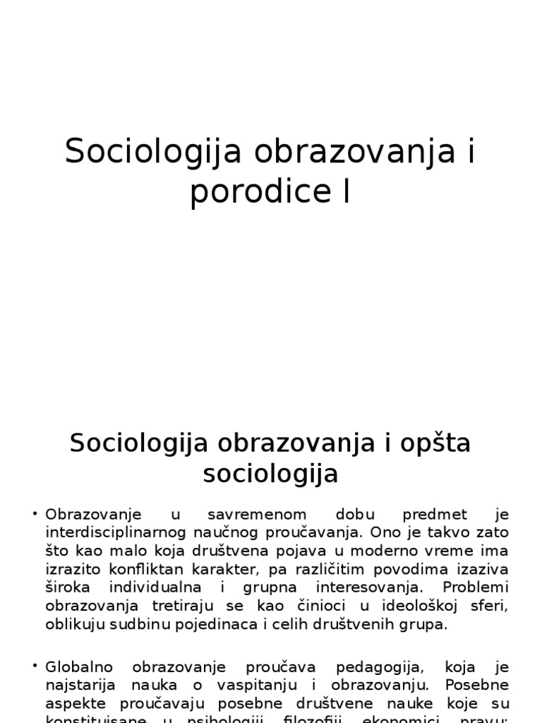 Sociologija Obrazovanja I Porodice I | PDF
