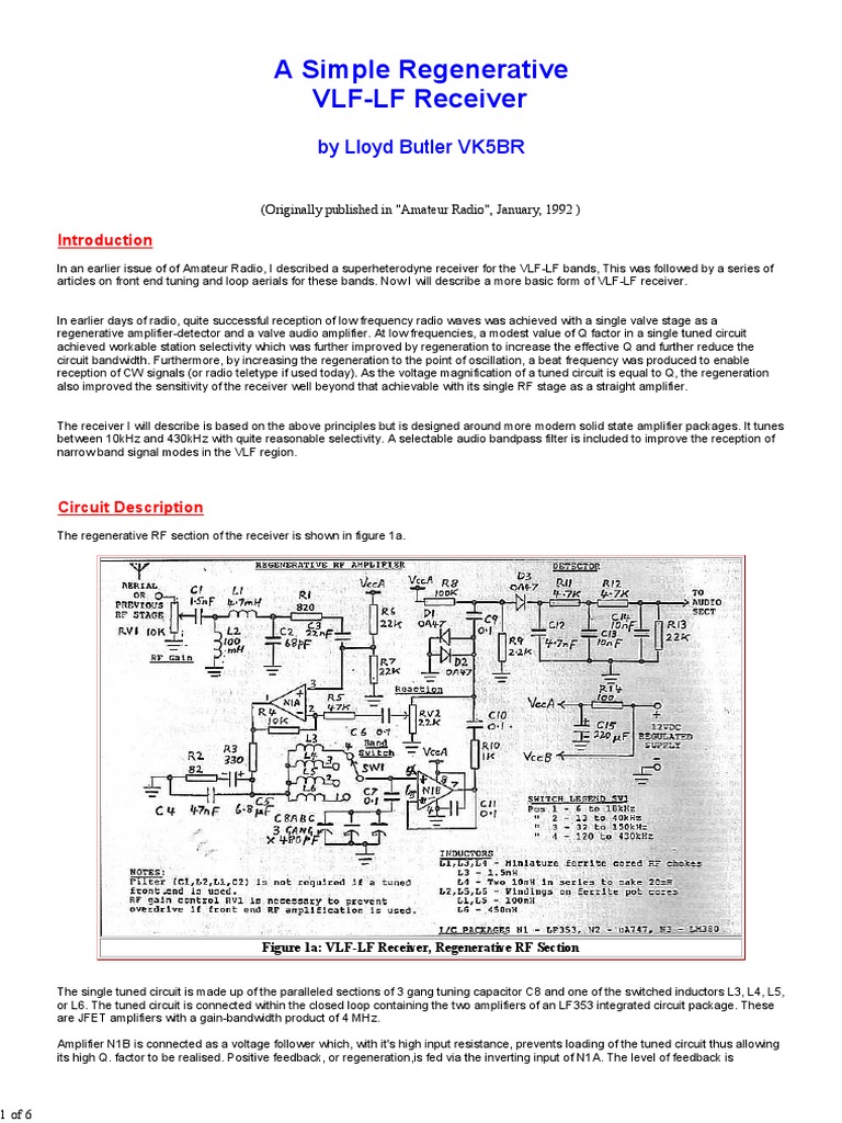A Simple Description of a Regenerative VLF-LF Receiver Design Using Modern Solid State ...