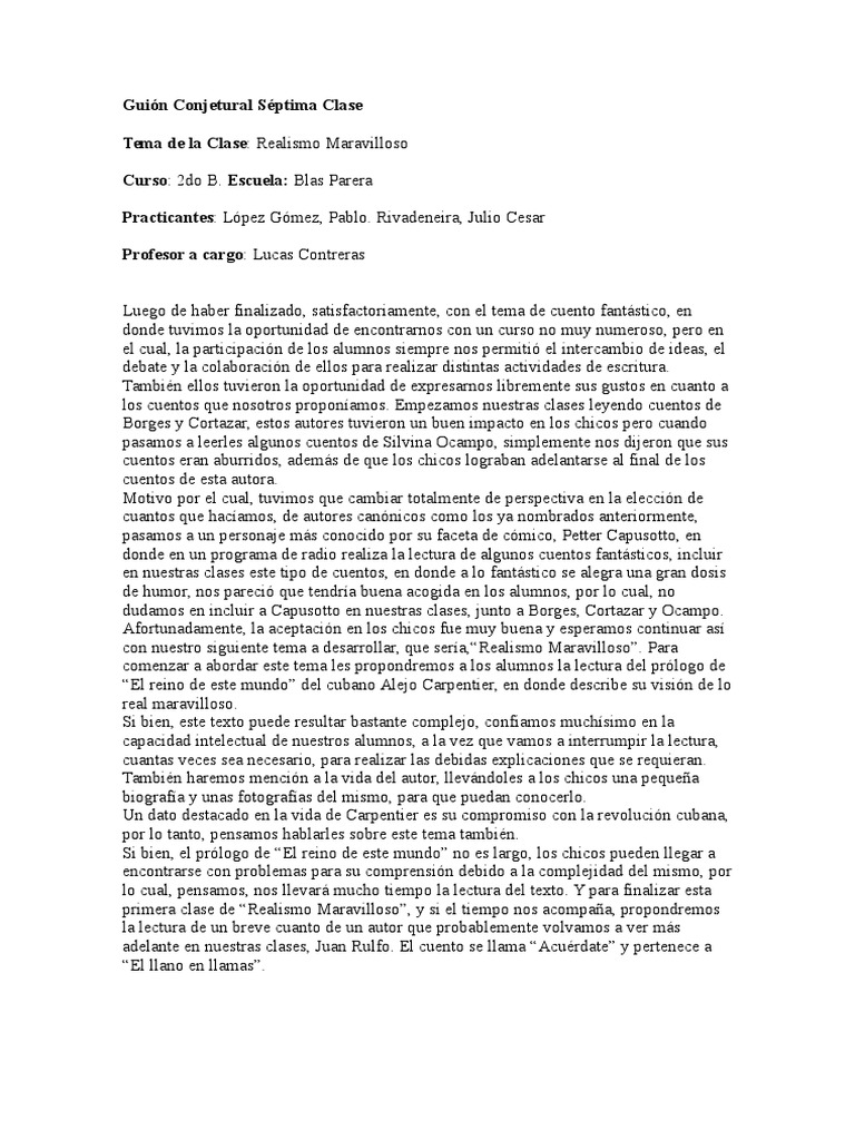 Guión Conjetural Séptima Clase | PDF | Lectura (proceso)