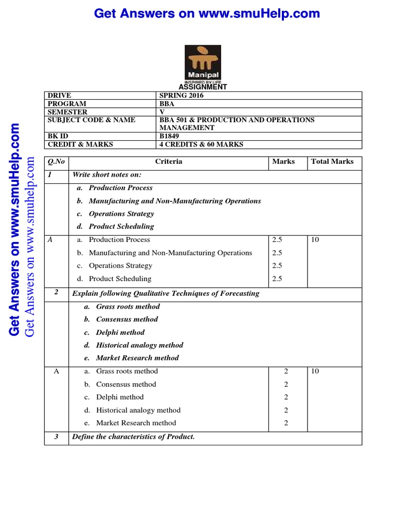 BBA Production and Operations Guide | PDF | Supply Chain Management ...