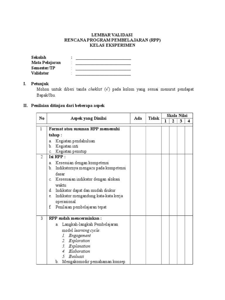 Lembar Validasi RPP | PDF