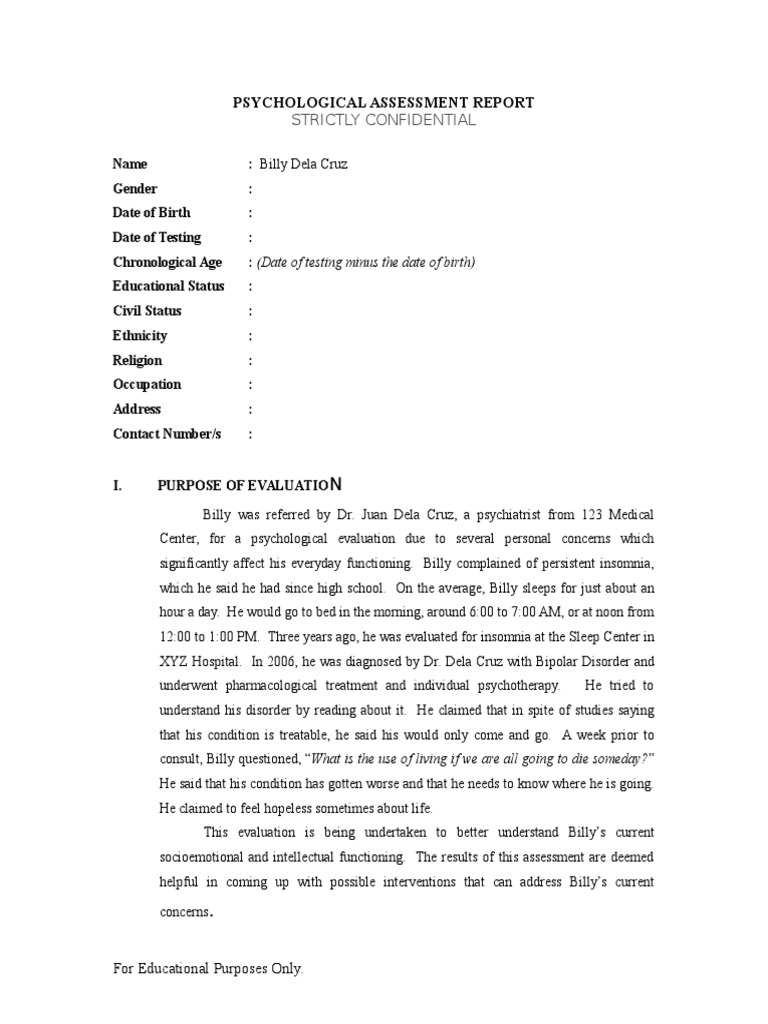 Sample Psychological Report | PDF | Intelligence Quotient | Emotions