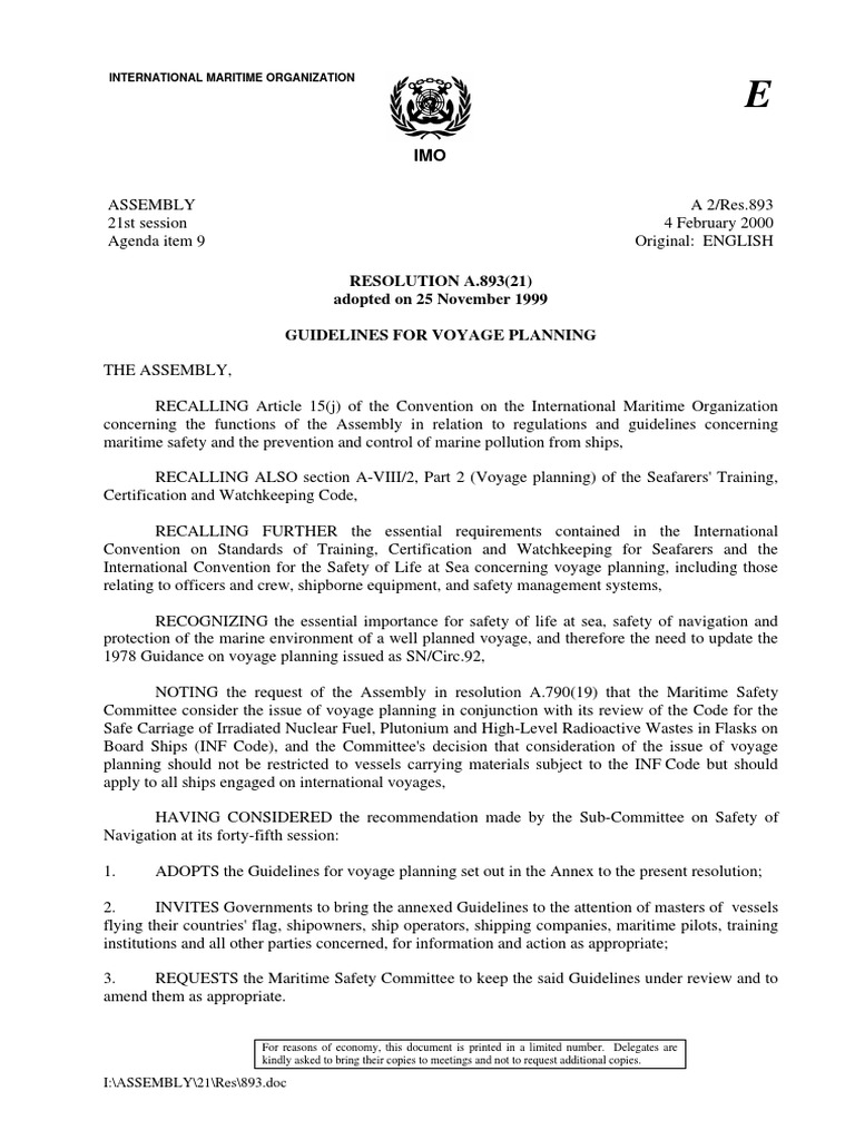 N25 Guidelines For Voyage Planning - IMO Res. A.893 | PDF | Water ...