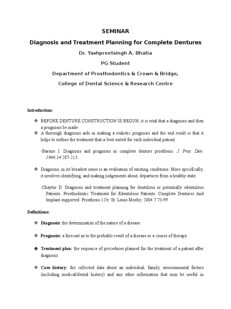 Diagnosis For Complete Denture | PDF | Dentures | Dental Implant