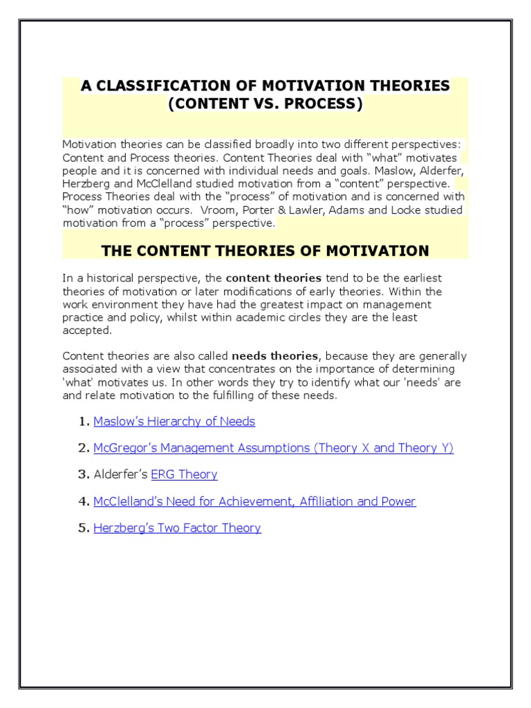 The Content Theories of Motivation | PDF | Motivation | Motivational