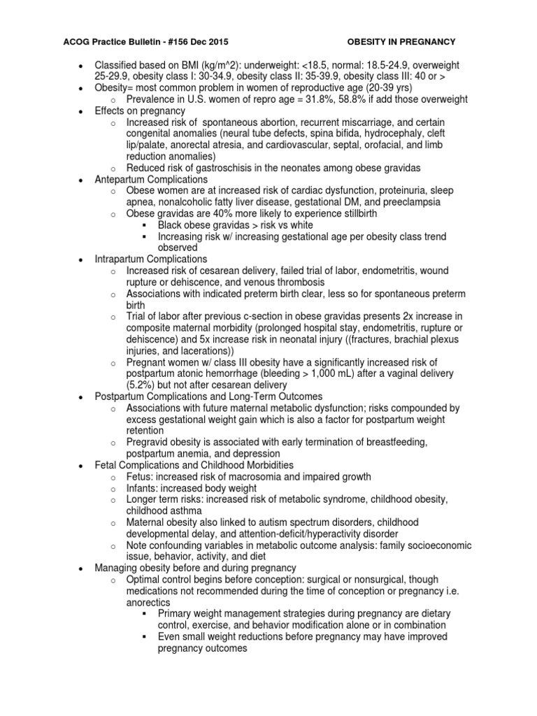 ACOG Practice Bulletin Obesity | PDF | Pregnancy | Obesity