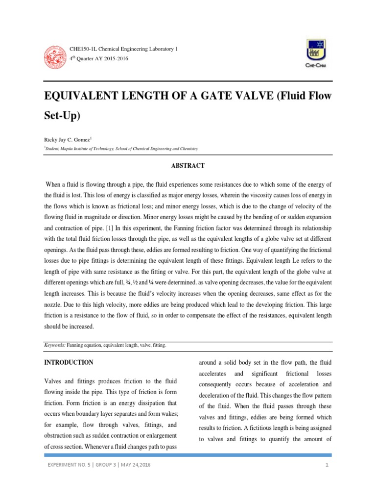Experiment 5 Equivalent Length of A Gate Valve | PDF | Friction ...