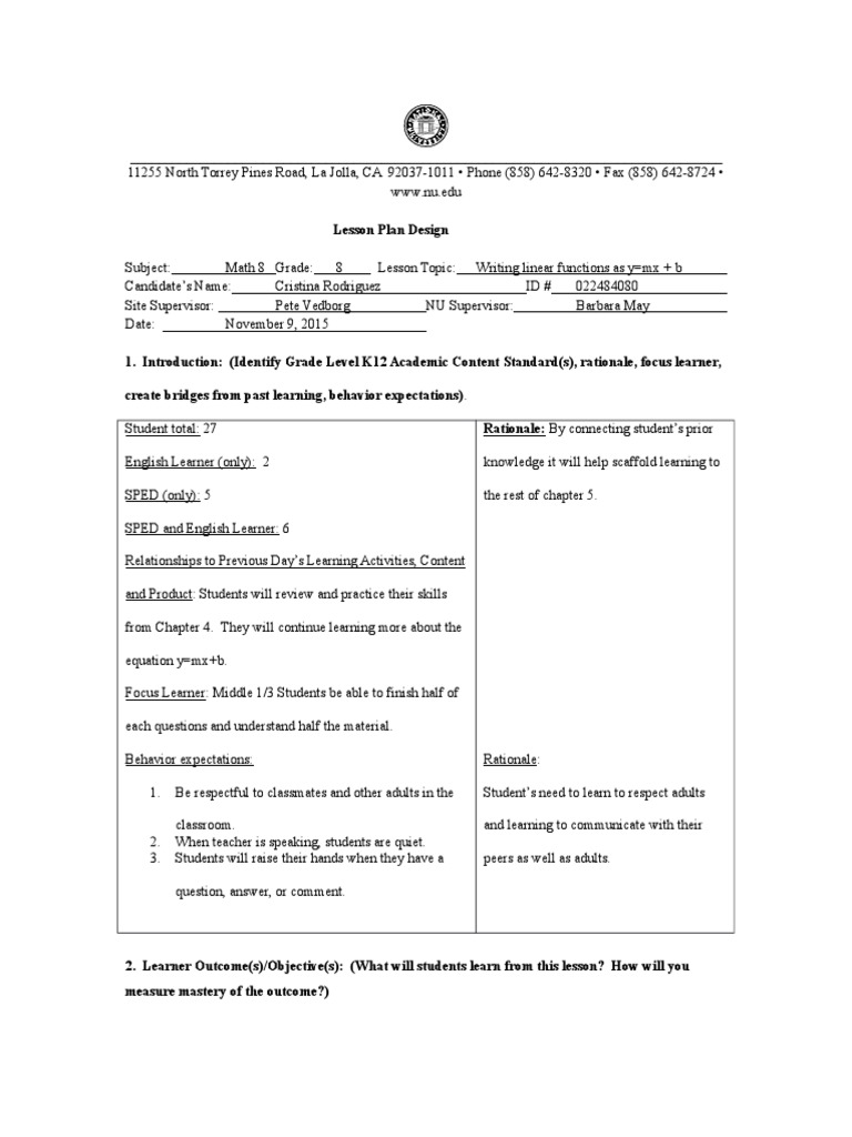 Secondary School Math Lesson Plan | PDF | Educational Assessment | Learning