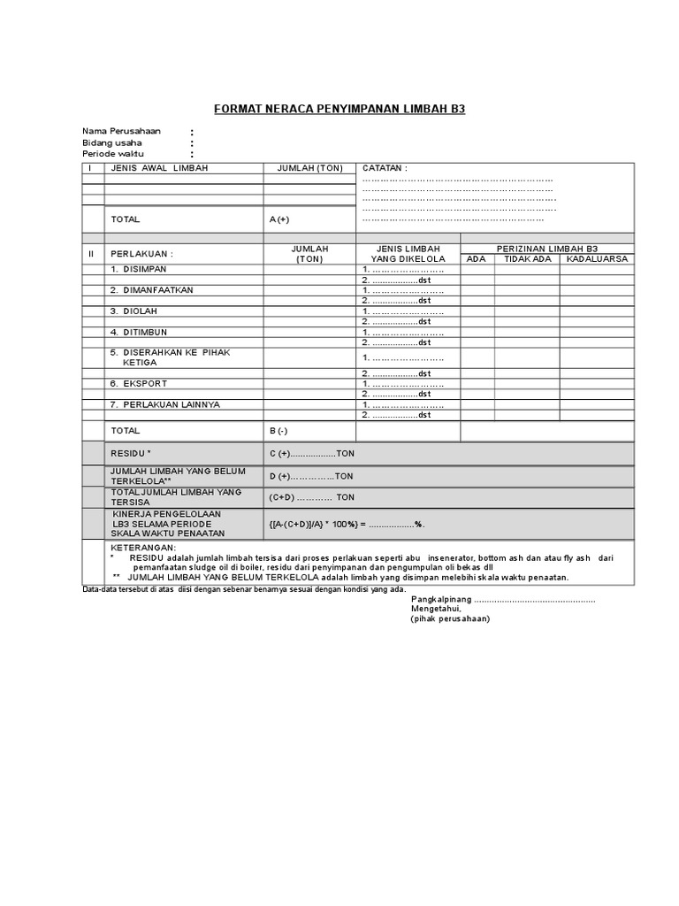 Format Neraca Penyimpanan Limbah b3 | PDF
