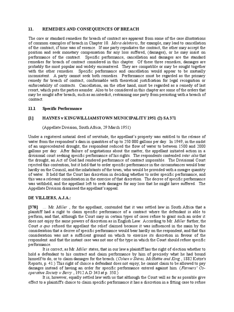 Remedies and Consequences of Breach | PDF | Specific Performance ...